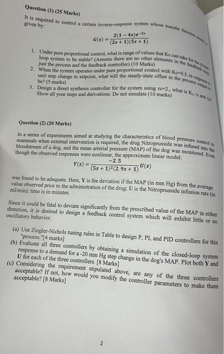 Solved G(s)=(2s+1)(5s+1)2(1−4s)e−2r change in setpoint, what | Chegg.com