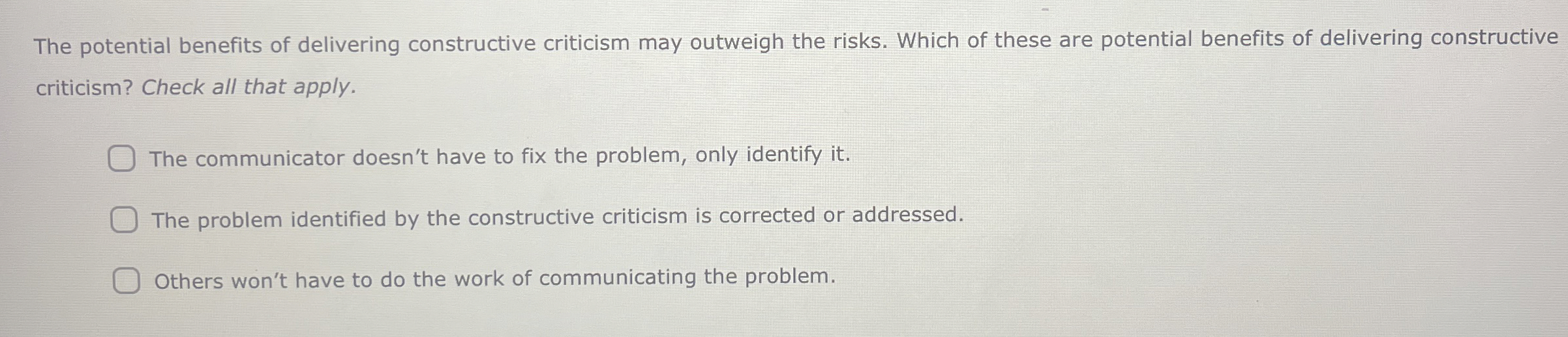 Solved The potential benefits of delivering constructive | Chegg.com