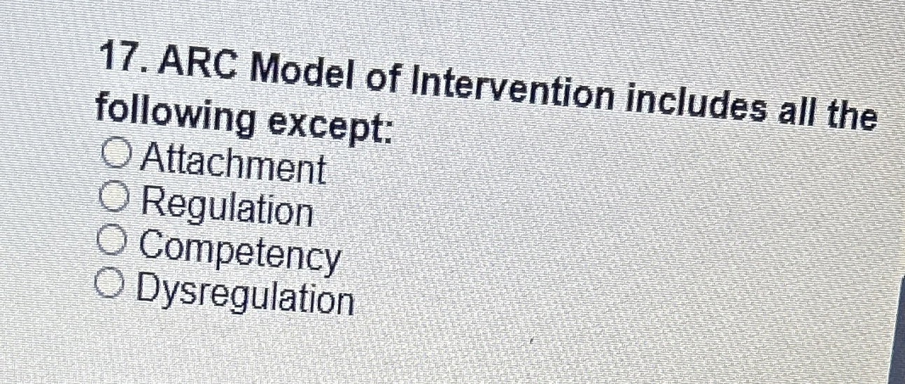 Solved ARC Model of Intervention includes all the following | Chegg.com
