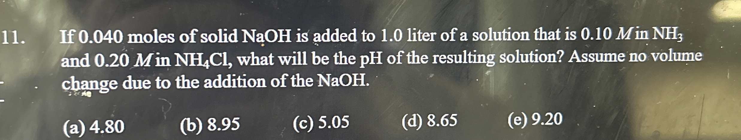Solved If 0.040 ﻿moles of solid NaOH is added to 1.0 ﻿liter | Chegg.com