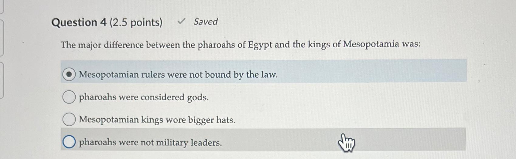 Solved Question 4 ( 2.5 ﻿points) ﻿SavedThe major difference | Chegg.com