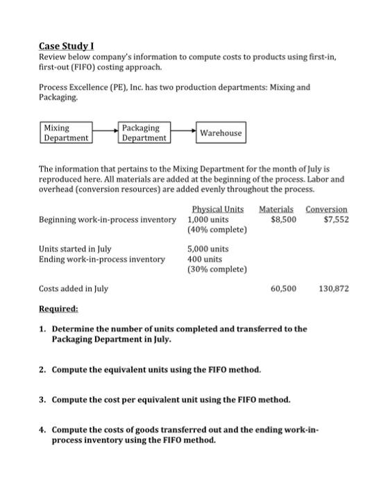 Solved Case Study Review below company's information to | Chegg.com