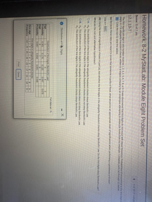 Solved Homework: 8-2 MyStatLab: Module Eight Problem Set | Chegg.com