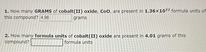 Solved 1. How many GRAMS of cobalt(II) oxide, CoO, are | Chegg.com