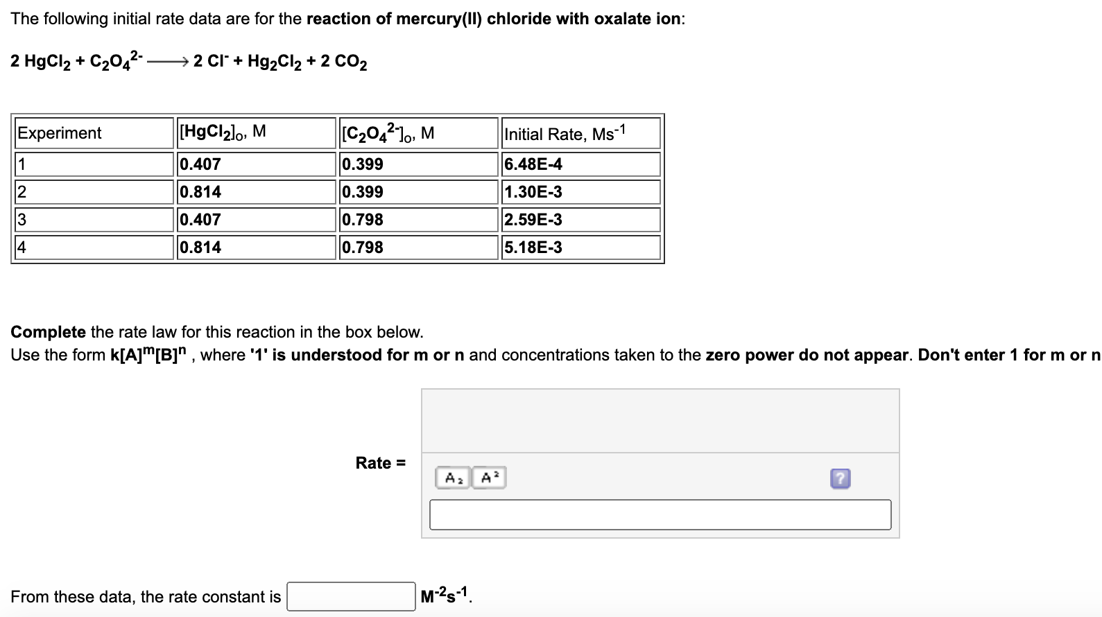 Solved The following initial rate data are for the reaction | Chegg.com