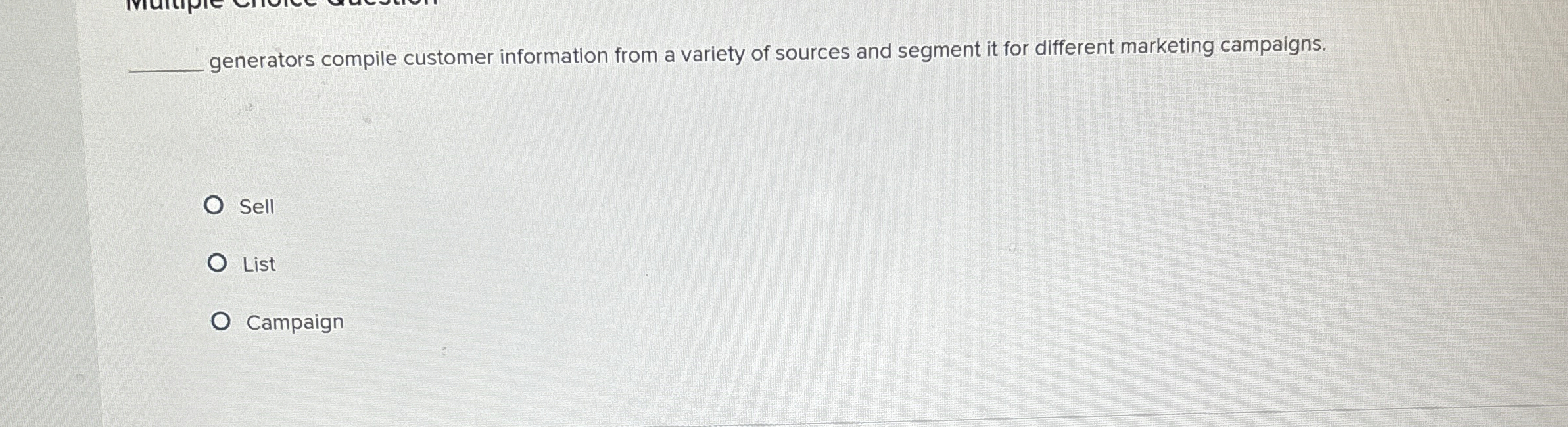 Solved generators compile customer information from a | Chegg.com