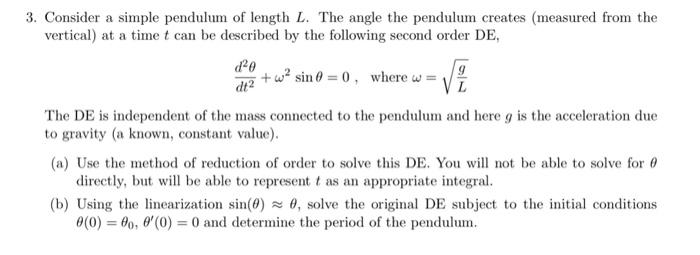 Solved Consider a simple pendulum of length L. The angle the | Chegg.com
