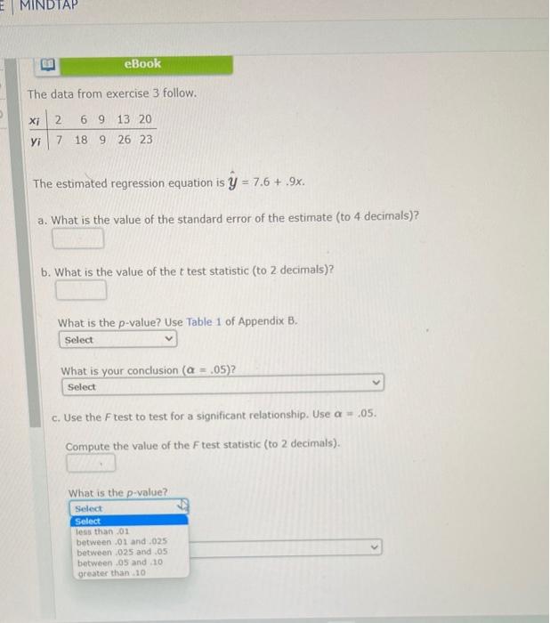 Solved The data from exercise 3 follow. The estimated | Chegg.com