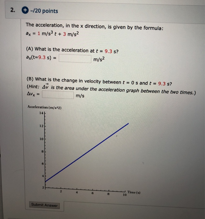 Solved 2. + -120 points The acceleration, in the x | Chegg.com