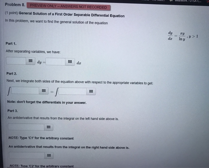 Solved Problem 8. PREVIEW ONLY -- ANSWERS NOT RECORDED (1 | Chegg.com