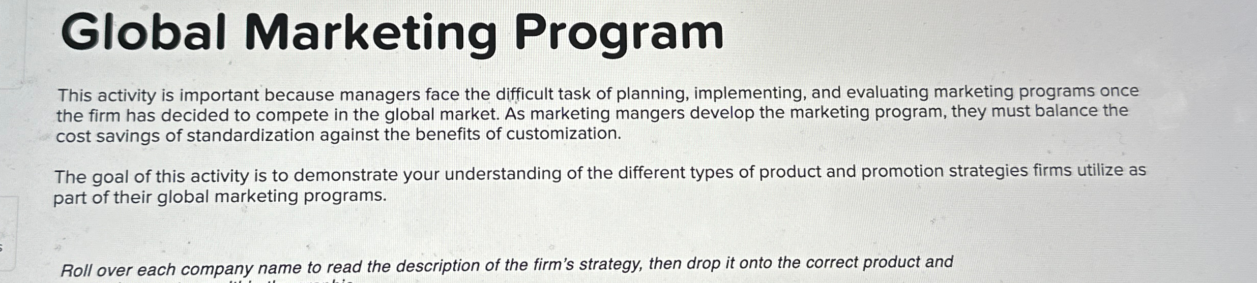 Solved Global Marketing ProgramThis activity is important | Chegg.com