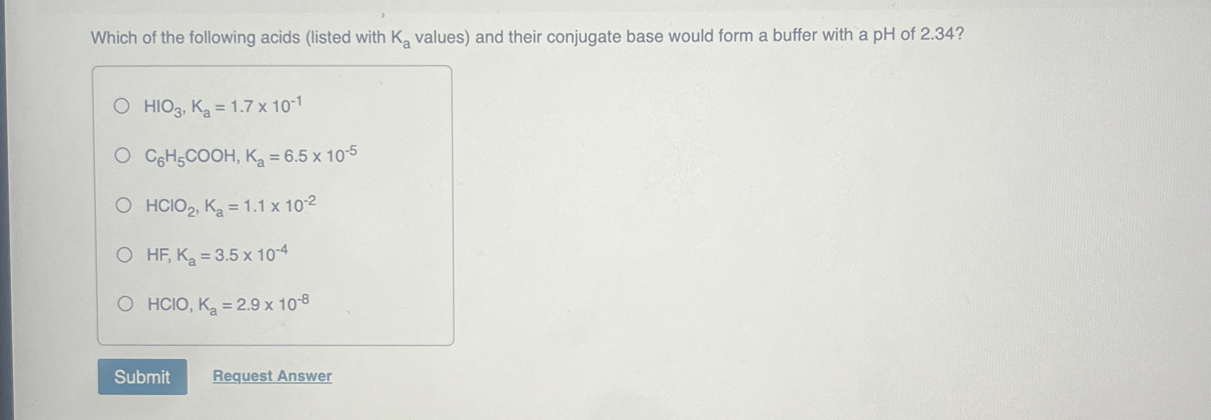 Solved Which of the following acids (listed with Ka ﻿values) | Chegg.com