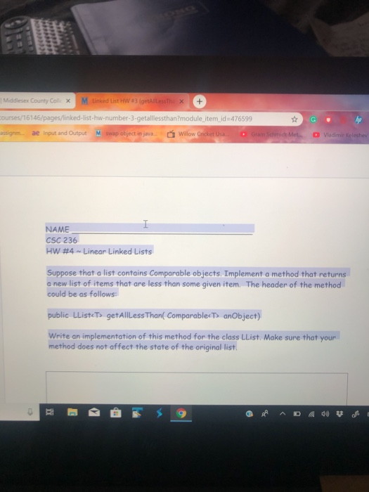 Middlesex County Colux M Linked List HW 3 (getAll | Chegg.com