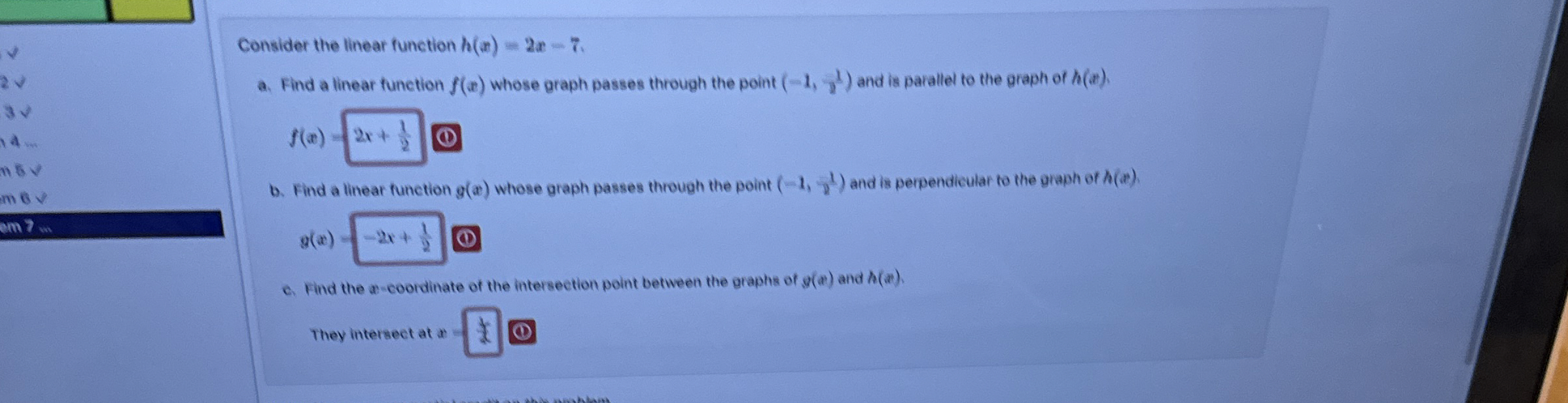 Solved Consider the linear function h(x)=2x-7.a. ﻿Find a | Chegg.com