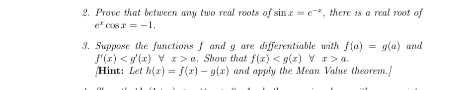 Solved Prove that between any two real roots of sinx=e-x, | Chegg.com