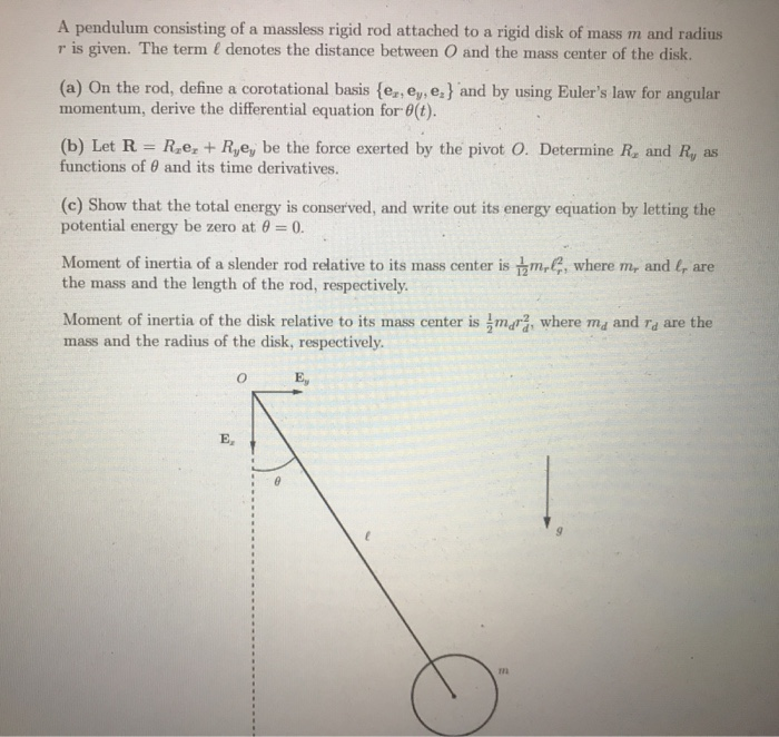 Solved A pendulum consisting of a massless rigid rod | Chegg.com