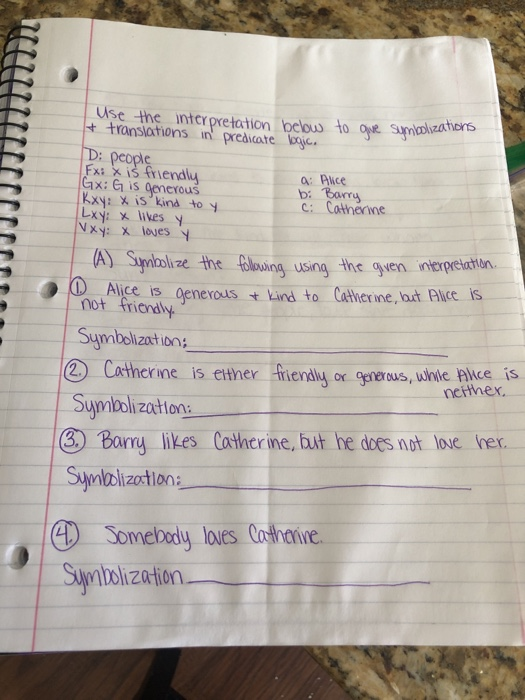 Solved Use the interpretation below to give symbolizations | Chegg.com
