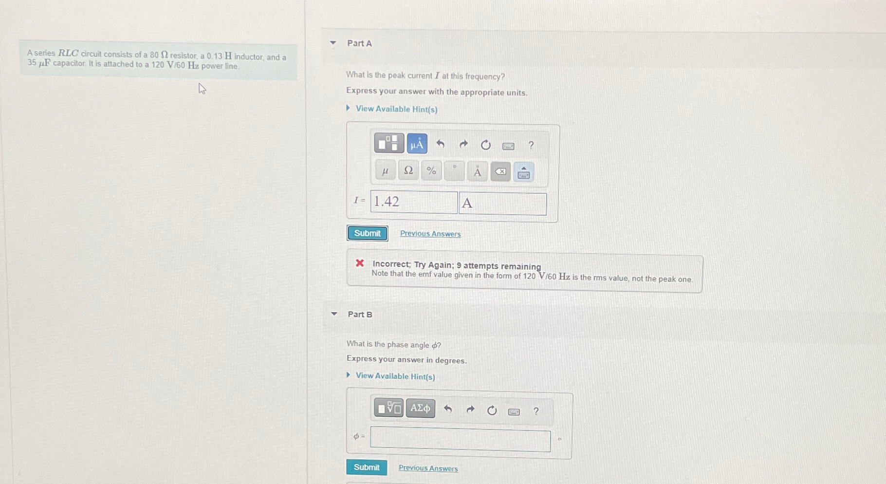 Solved A Series Rlc ﻿circuit Consists Of A 80Ω ﻿resistor A