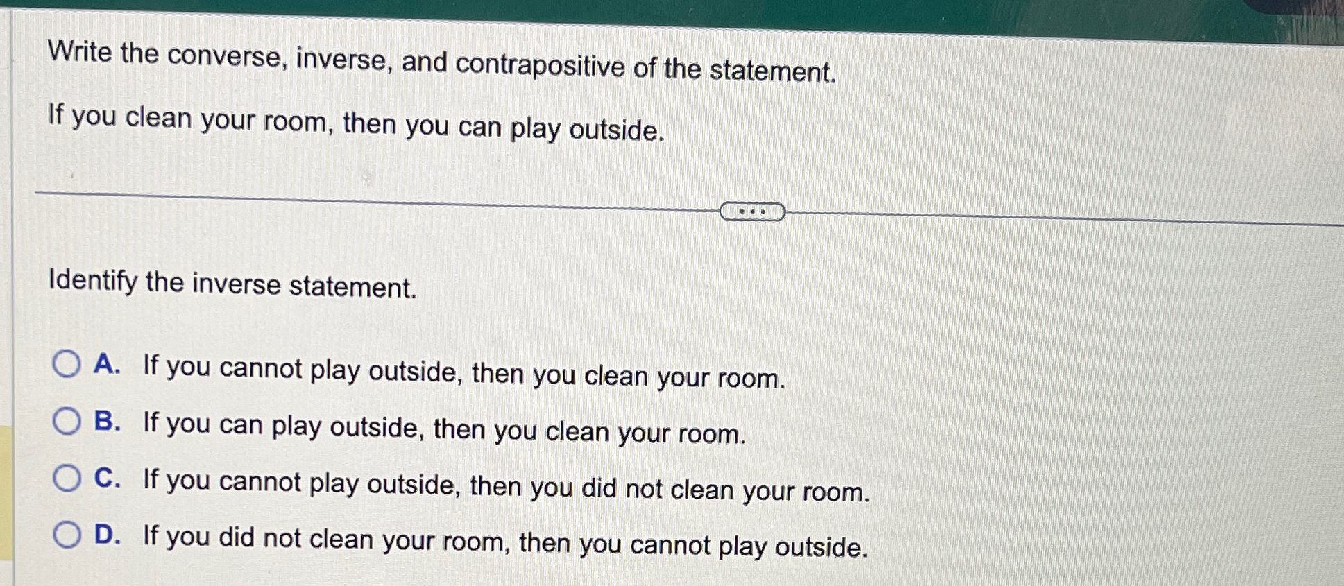 Solved Write the converse, inverse, and contrapositive of | Chegg.com