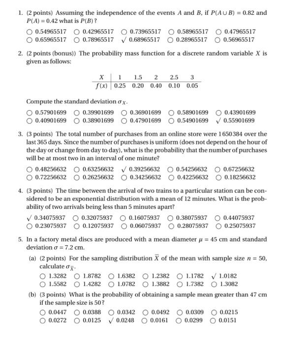 Solved 1 2 Points Assuming The Independence Of The Events 
