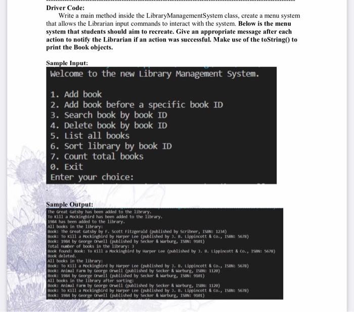 Solved 1. Create a class called LibraryManagementSystem with | Chegg.com