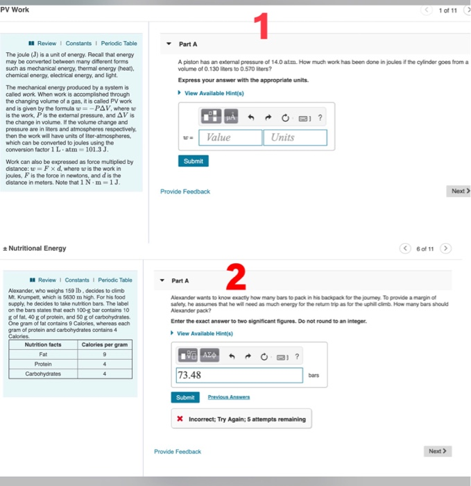 Solved PV Work 1 of 11 1 Review I Constants I Periodic Table | Chegg.com