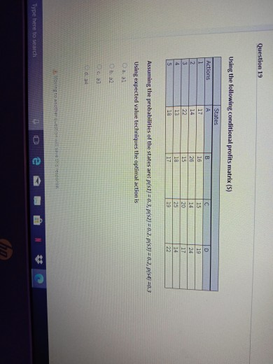 Solved Question 19 Using the following conditional profits | Chegg.com