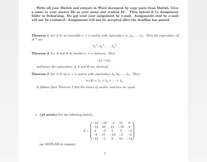 Solved Write all your Matlab and outputs in Word document by | Chegg.com