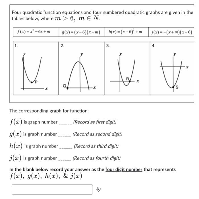 Solved Four quadratic function equations and four numbered | Chegg.com