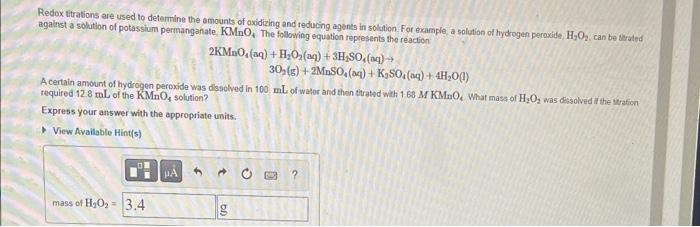 Solved Redox titrations are used to determine the amounts of | Chegg.com