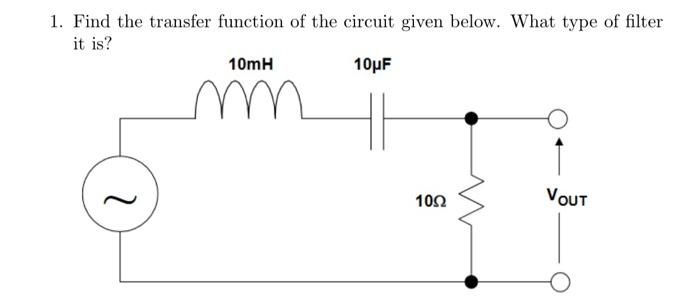 Solved 1. Find the transfer function of the circuit given | Chegg.com