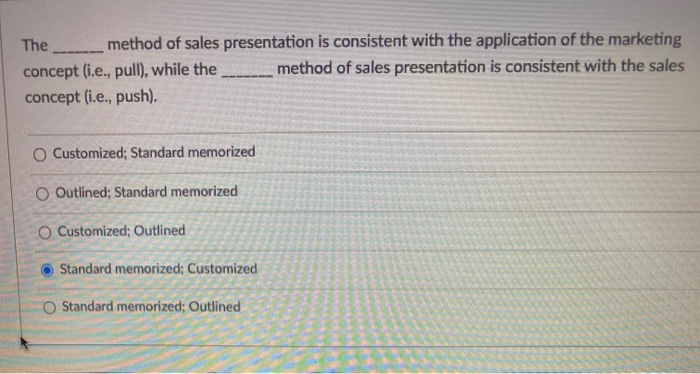 Solved The method of sales presentation is consistent with | Chegg.com
