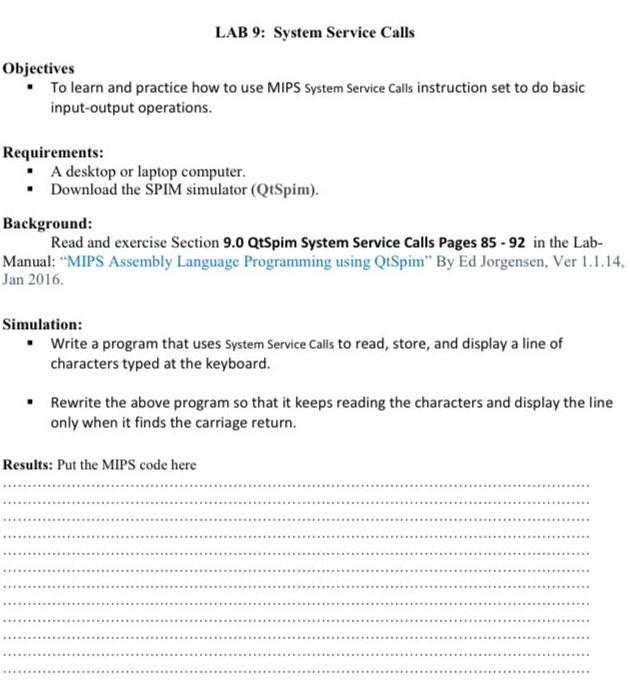 Solved LAB 9: System Service Calls Objectives . To learn and | Chegg.com