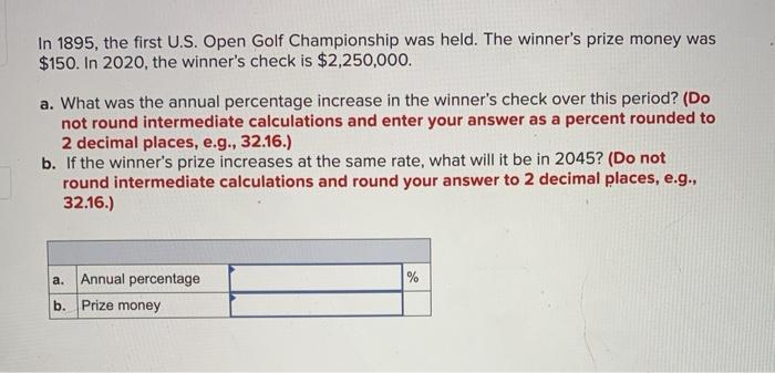 Solved In 1895, the first U.S. Open Golf Championship was | Chegg.com