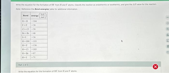 Solved Write the equation for the formation of HF from H and | Chegg.com