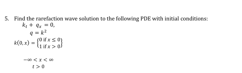 Solved Find the rarefaction wave solution to the following | Chegg.com