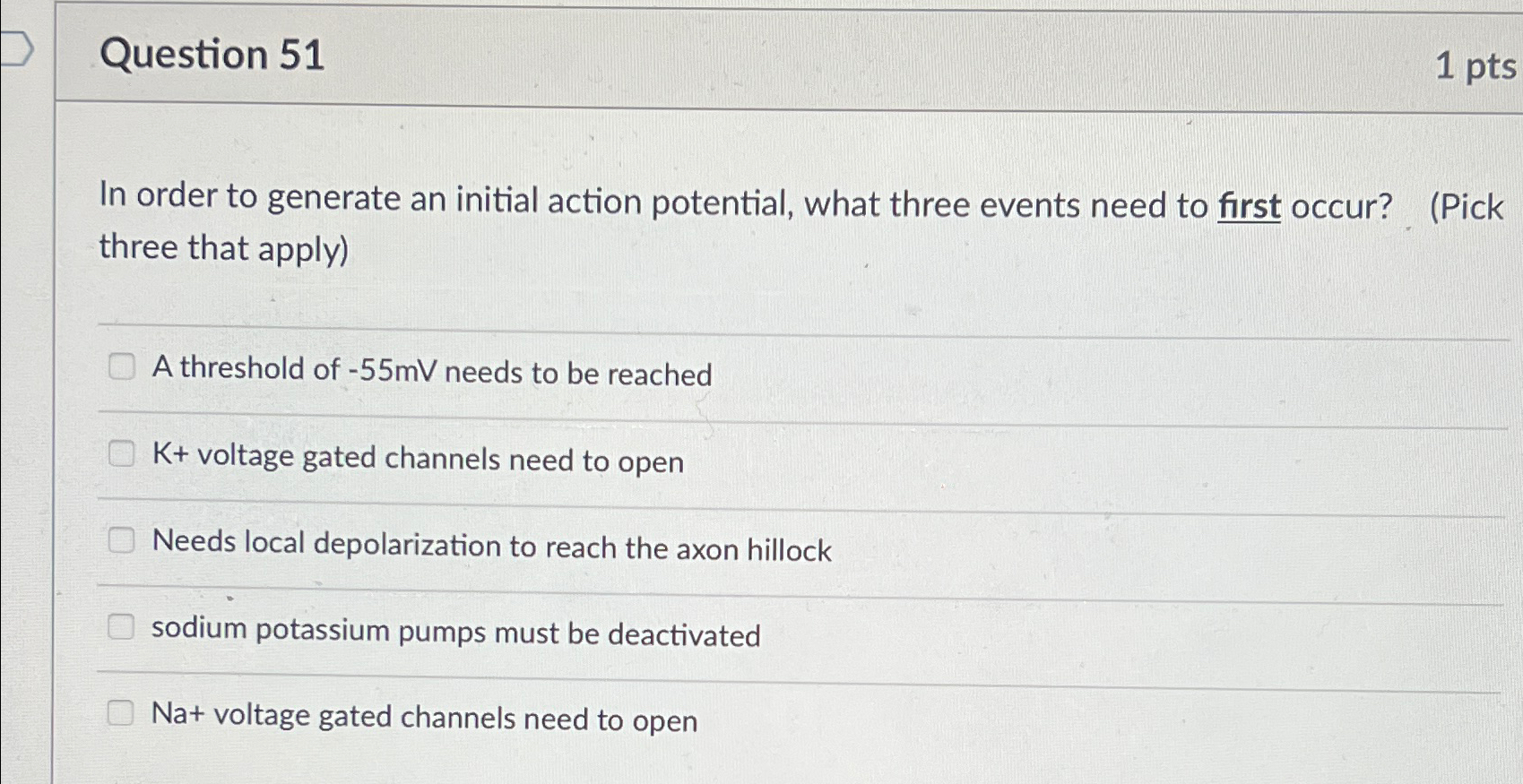 Solved Question 511ptsIn order to generate an initial action | Chegg.com