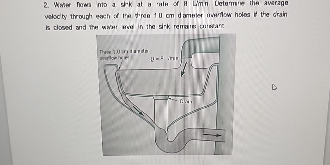 Solved Water flows into a sink at a rate of 8Lmin. | Chegg.com