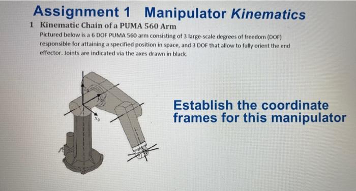 Solved Kinematic Chain of a PUMA 560 Arm Pictured below is a | Chegg.com