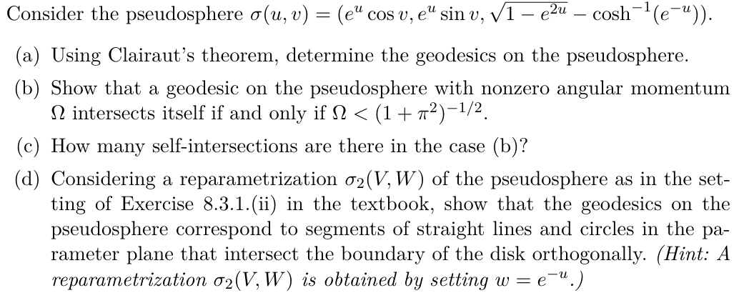 Solved Consider the pseudosphere | Chegg.com
