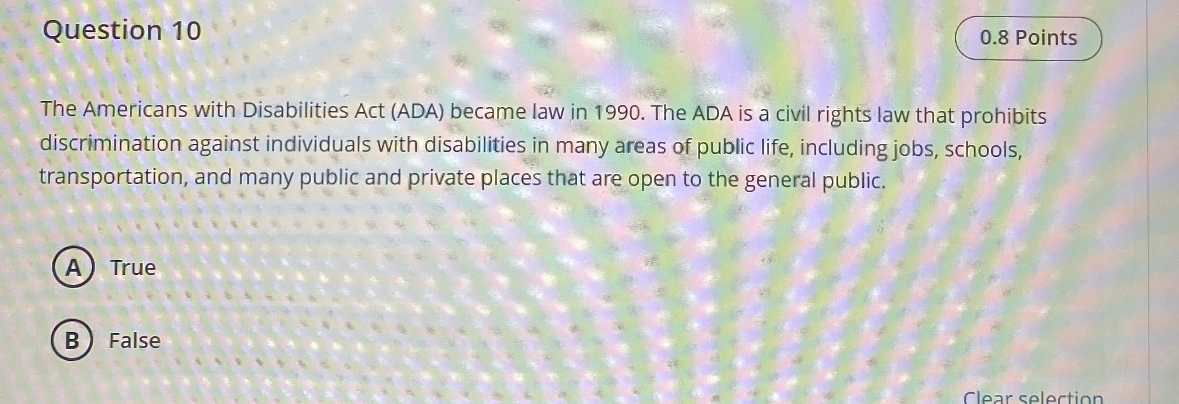 Solved Question 10The Americans with Disabilities Act (ADA) | Chegg.com