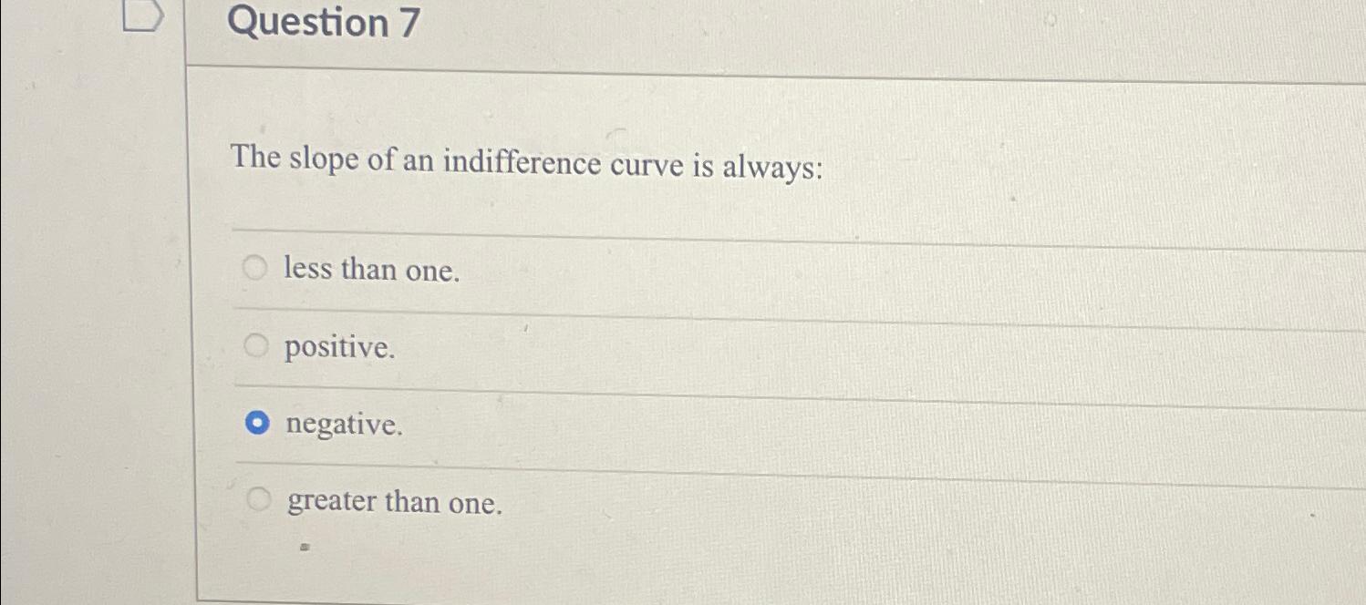 Solved Question 7The slope of an indifference curve is | Chegg.com