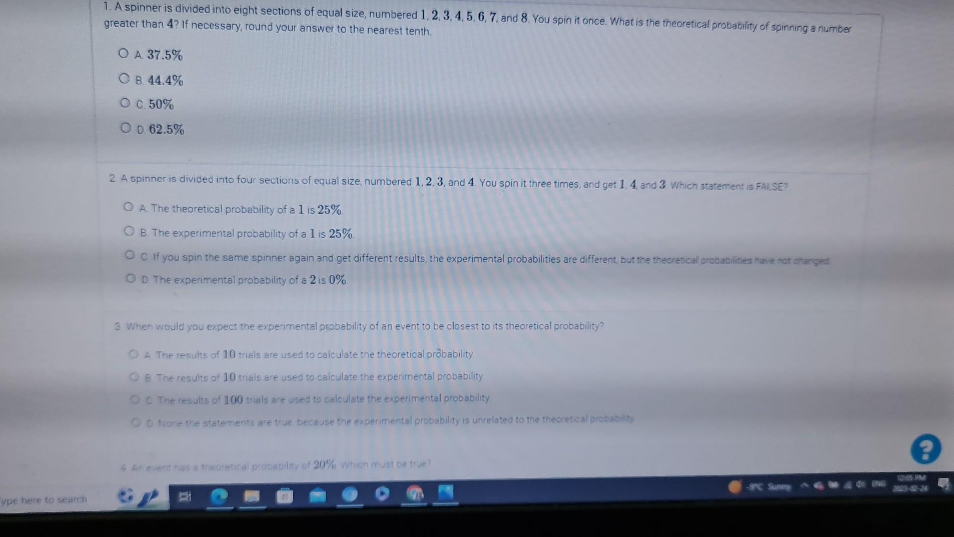 Solved 1. A spinner is divided into eight sections of equal | Chegg.com