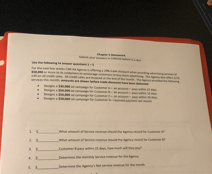 Solved Chapter 5 Homework Submit your answers in CANVAS | Chegg.com