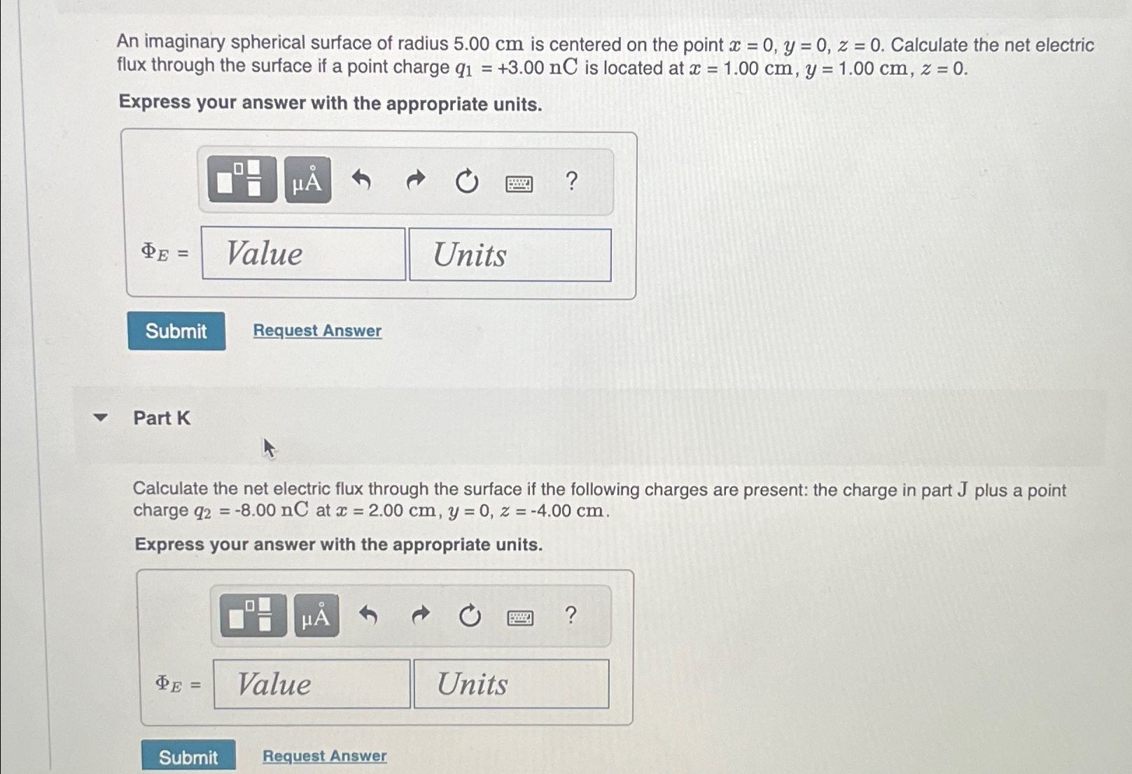 Solved An imaginary spherical surface of radius 5.00cm is | Chegg.com