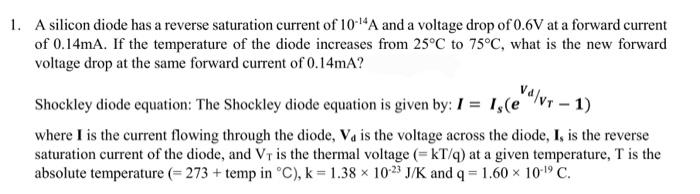 Solved A silicon diode has a reverse saturation current of | Chegg.com