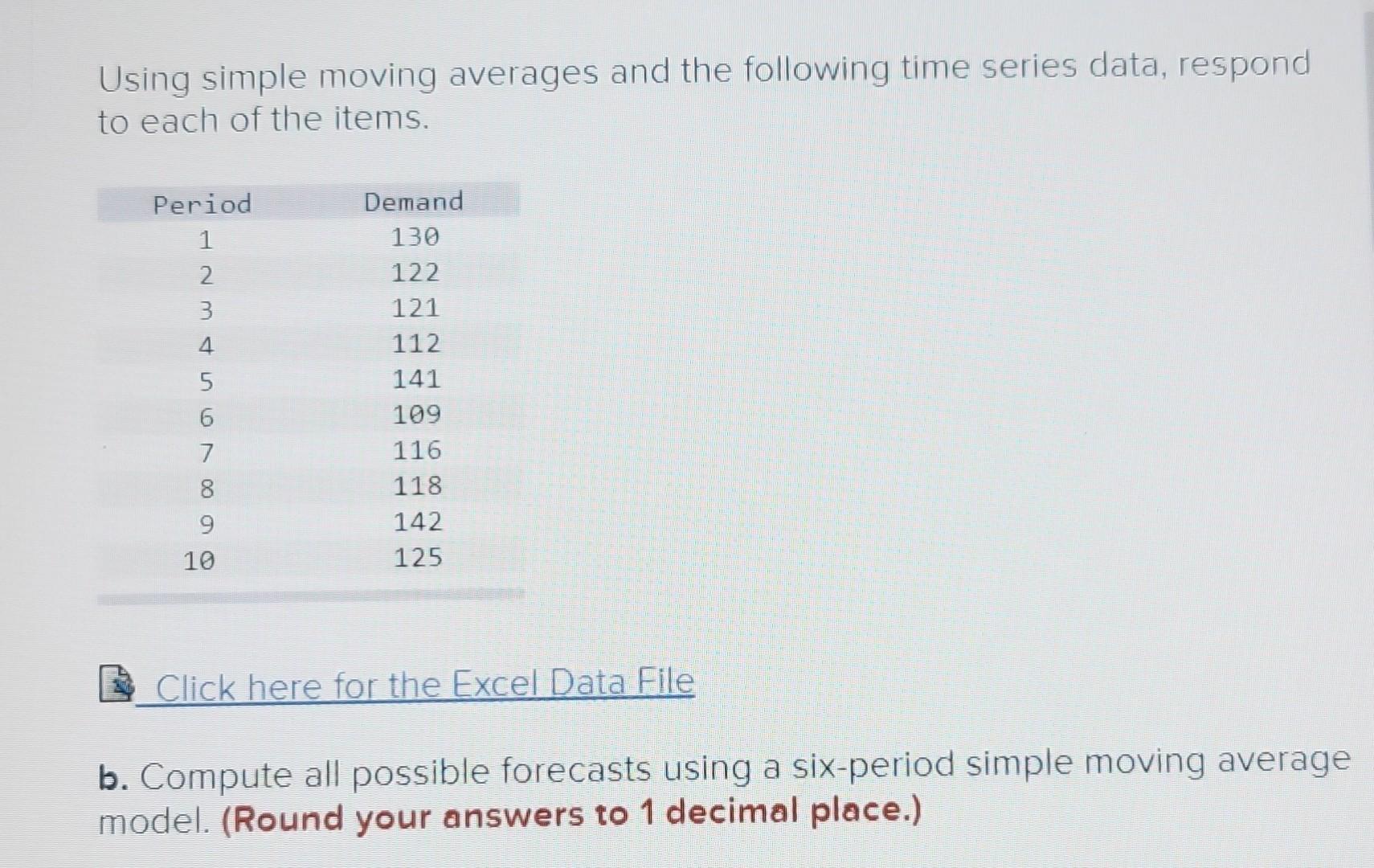 Solved Using simple moving averages and the following time | Chegg.com