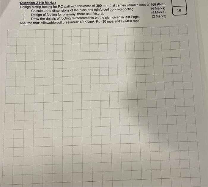 Solved Question-2 (10 Marks) Design a strip footing for RC | Chegg.com