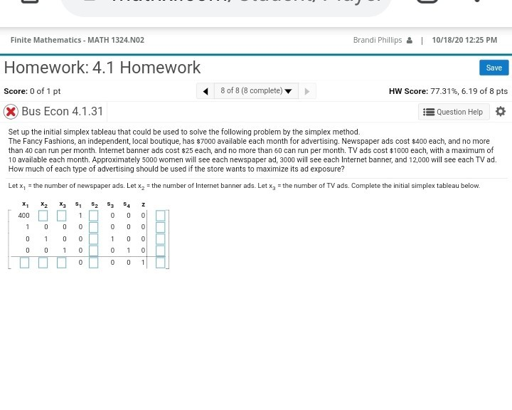 Solved Finite Mathematics - MATH 1324.NO2 Brandi Phillips | | Chegg.com