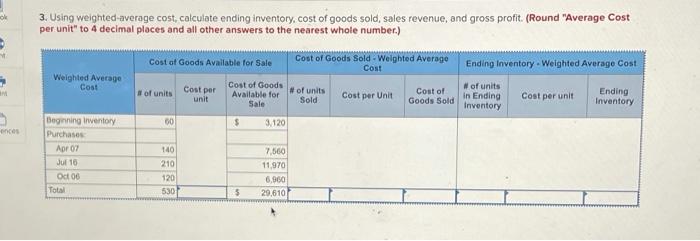 Solved ok 3. Using weighted average cost, calculate ending | Chegg.com